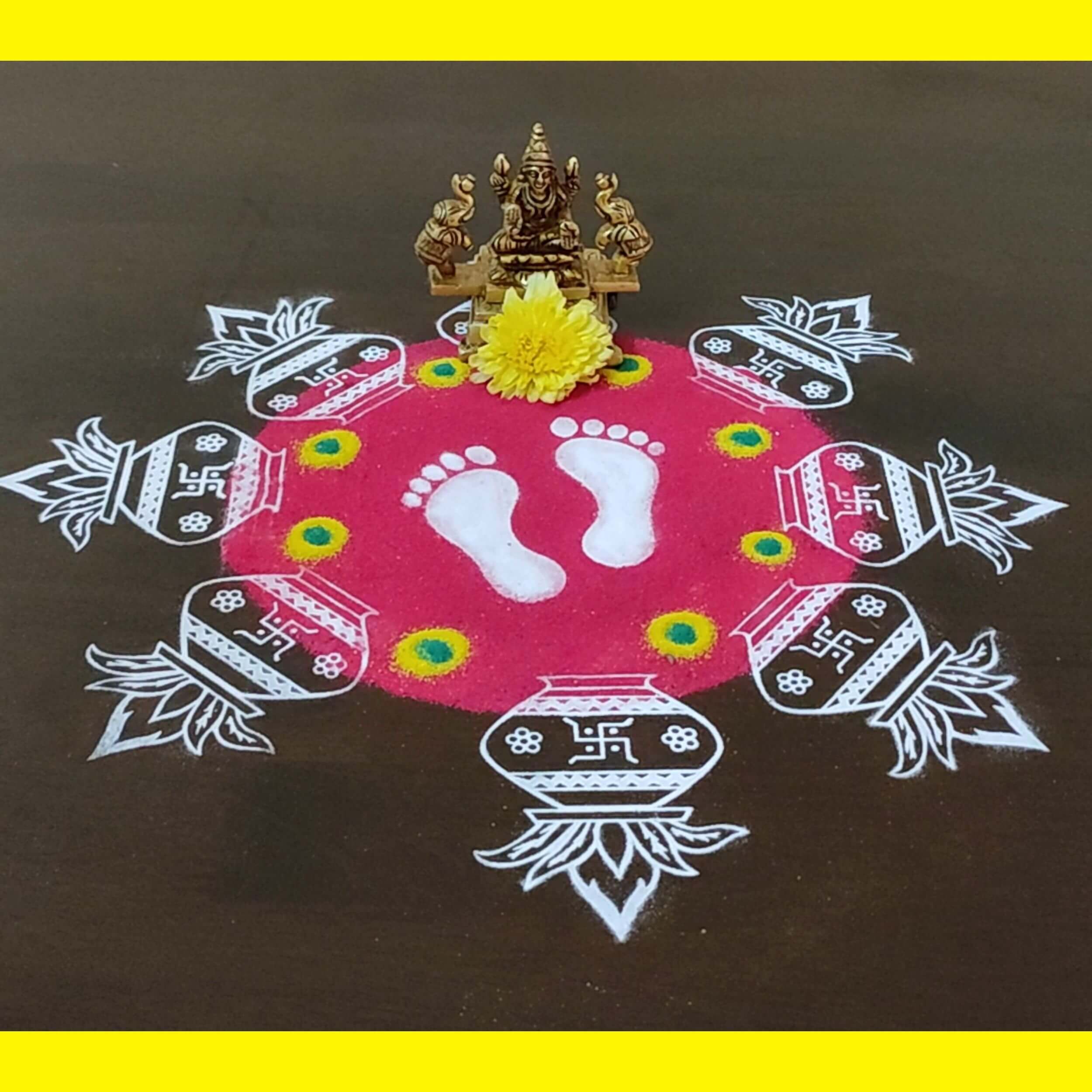 Lakshmi Padam Rangoli Stencil Wooden 5x5 Inches - Aalayam Selveer