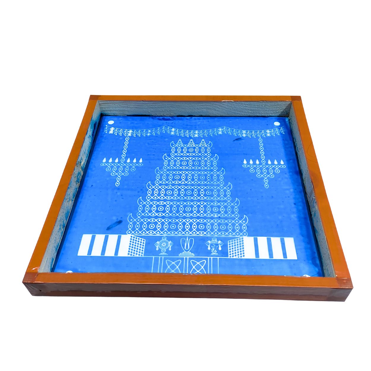 Temple Gopuram Kolam Rangoli Stencil Wooden 10x10 Inches - Aalayam Selveer