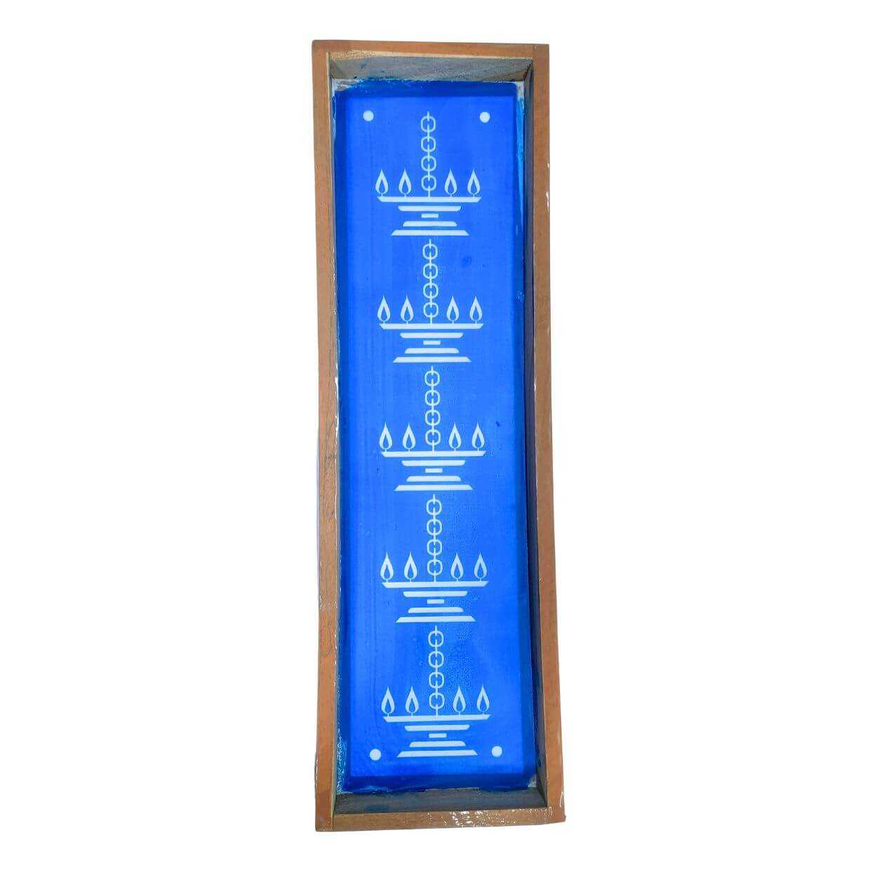 Hanging Diya Border Rangoli Stencil Wooden 17x5 Inches - Aalayam Selveer