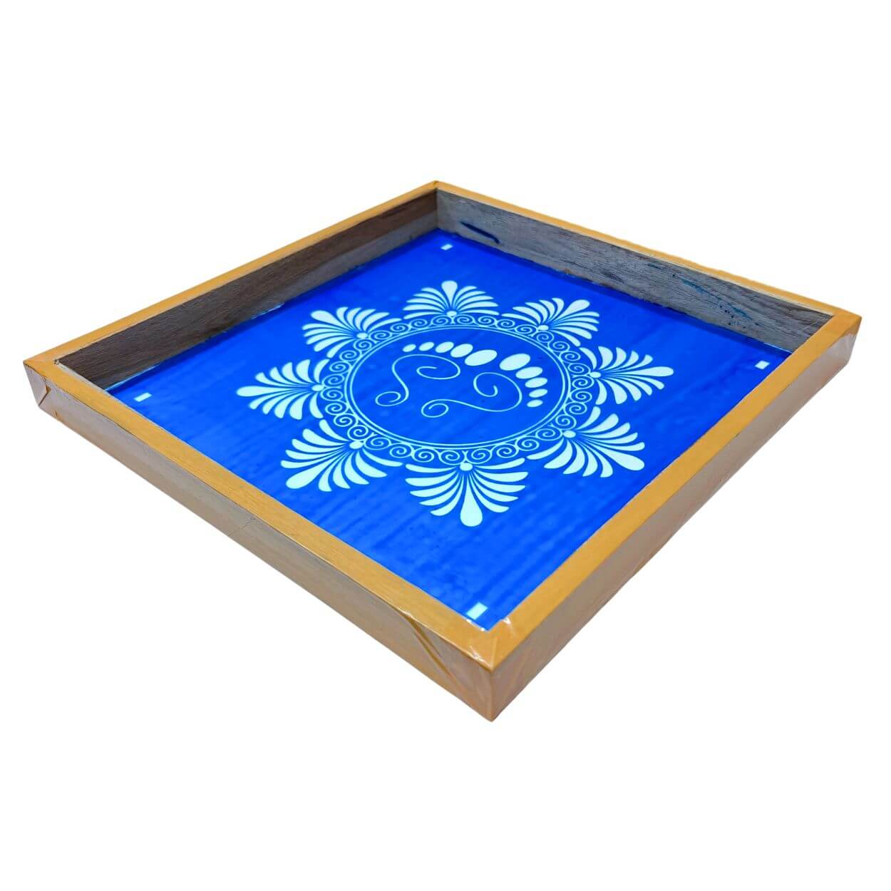 Lakshmi Padam with Flower Rangoli Stencil Wooden 10x10 Inches - Aalayam ...